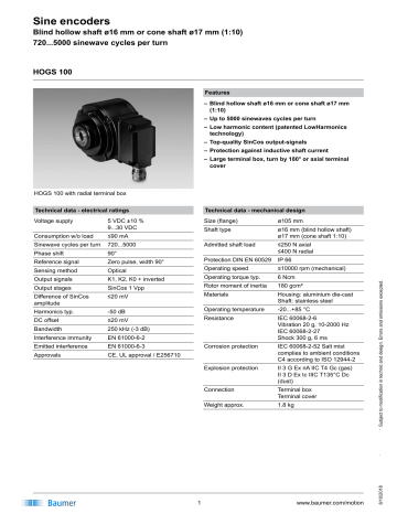 Baumer HOGS 100 Sine encoder Data sheet | Manualzz