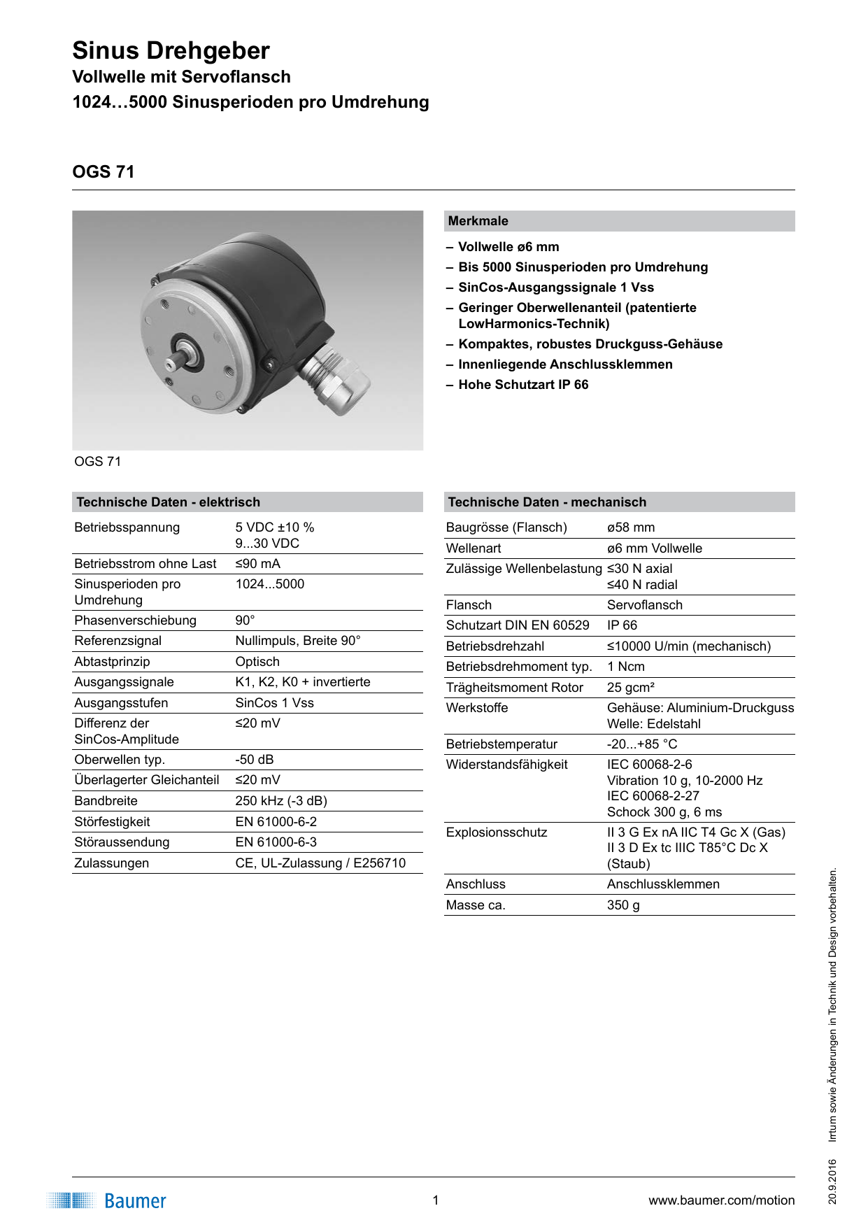 Baumer OGS 71 Datasheet | Manualzz