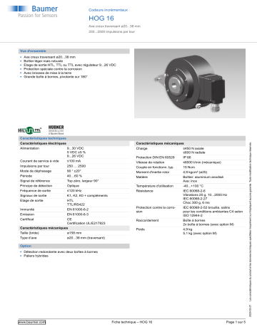 Baumer HOG 16 Incremental encoder Fiche technique | Manualzz
