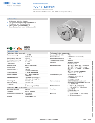 Baumer POG 10 - stainless steel Incremental encoder Datenblatt | Manualzz