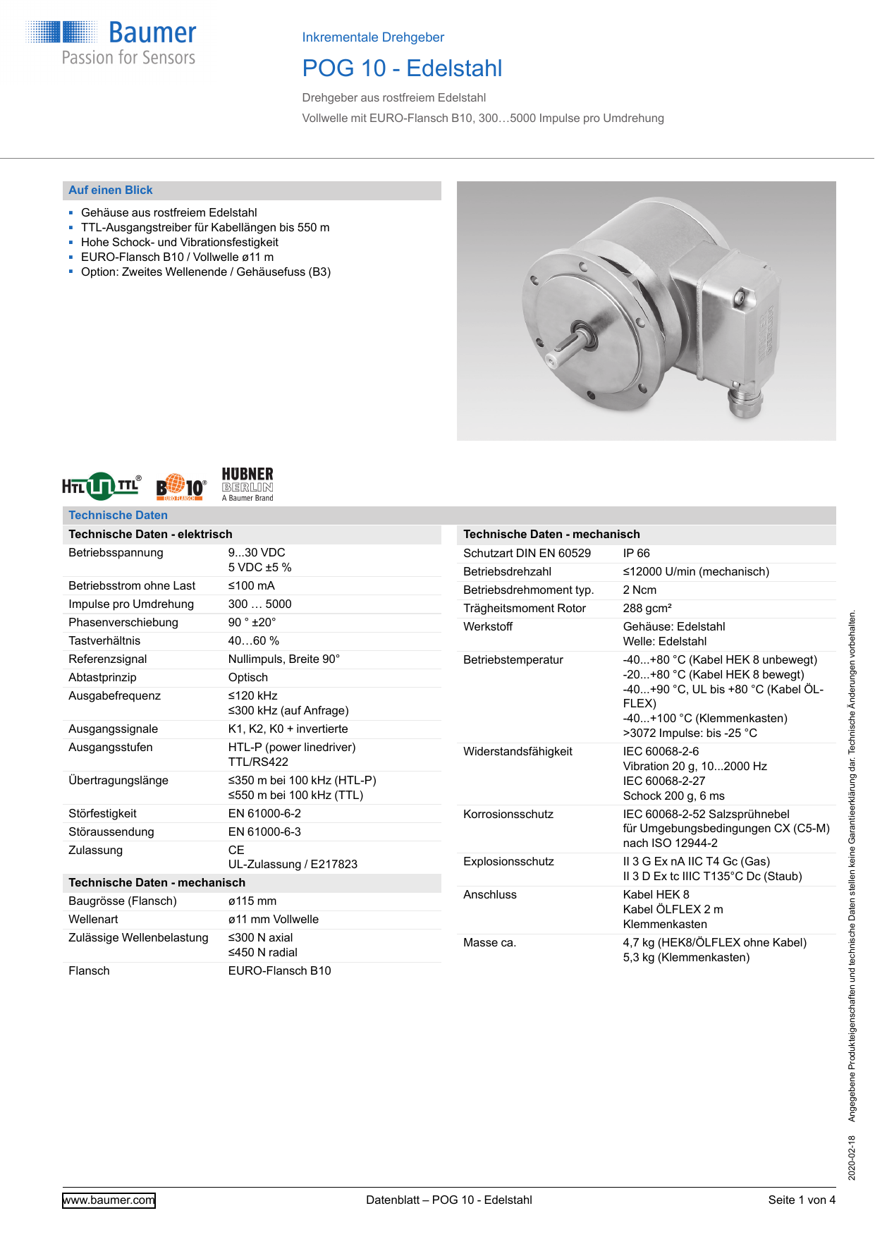 Baumer POG 10 - stainless steel Datasheet | Manualzz