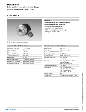 Baumer RTD 1 B14 Y 1 Resolver Data sheet | Manualzz