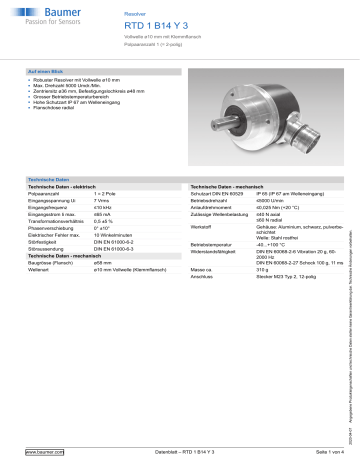 Baumer RTD 1 B14 Y 3 Resolver Data sheet | Manualzz