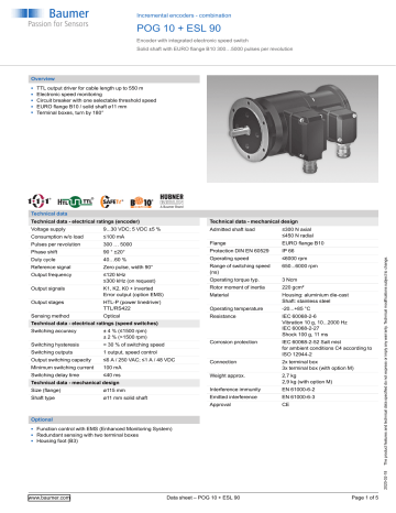 Baumer POG 10 + ESL 90 Incremental encoders - combination Data sheet ...