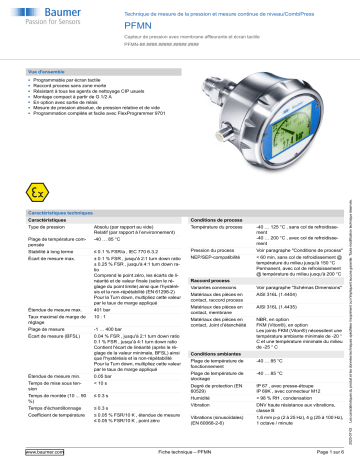 Baumer PFMN Pressure and continuous level measurement Fiche technique | Manualzz