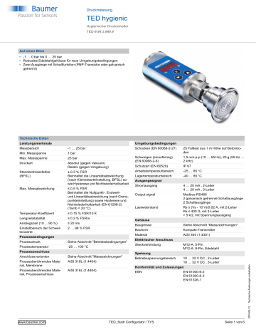 Baumer TED hygienic Pressure measurement Datenblatt | Manualzz