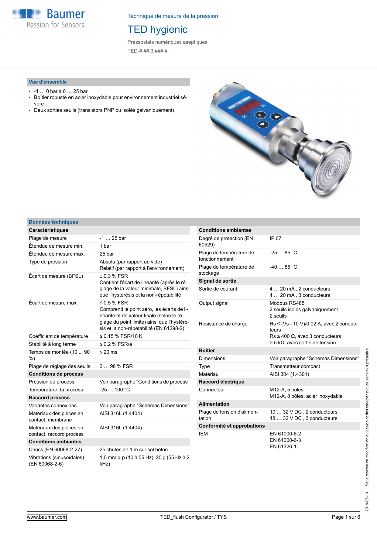 Baumer TED hygienic Datasheet | Manualzz