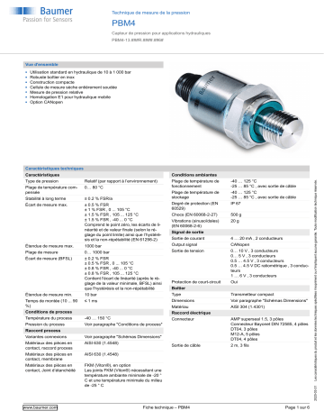 Baumer PBM4 Pressure measurement Fiche technique | Manualzz