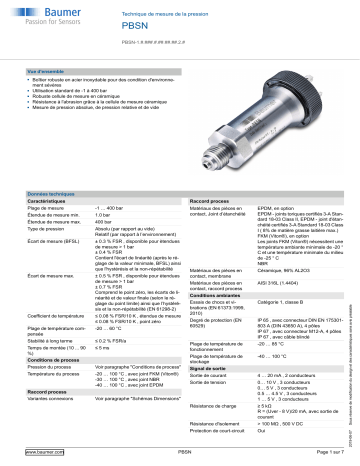 Baumer PBSN Pressure measurement Fiche technique | Manualzz