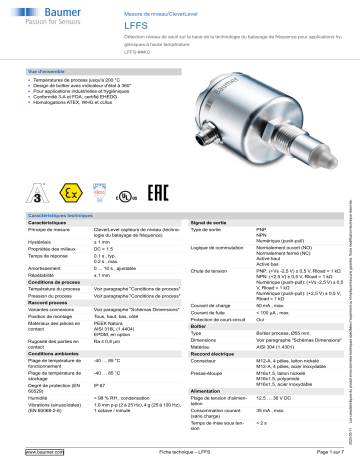 Baumer LFFS Level measurement Fiche technique | Manualzz