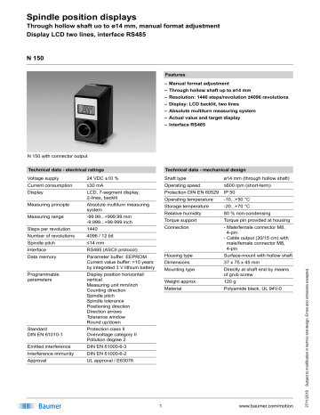 Baumer N 150 Spindle position display Data sheet | Manualzz