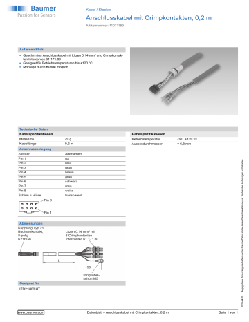 Baumer Connection cable Cables / connector Datenblatt | Manualzz
