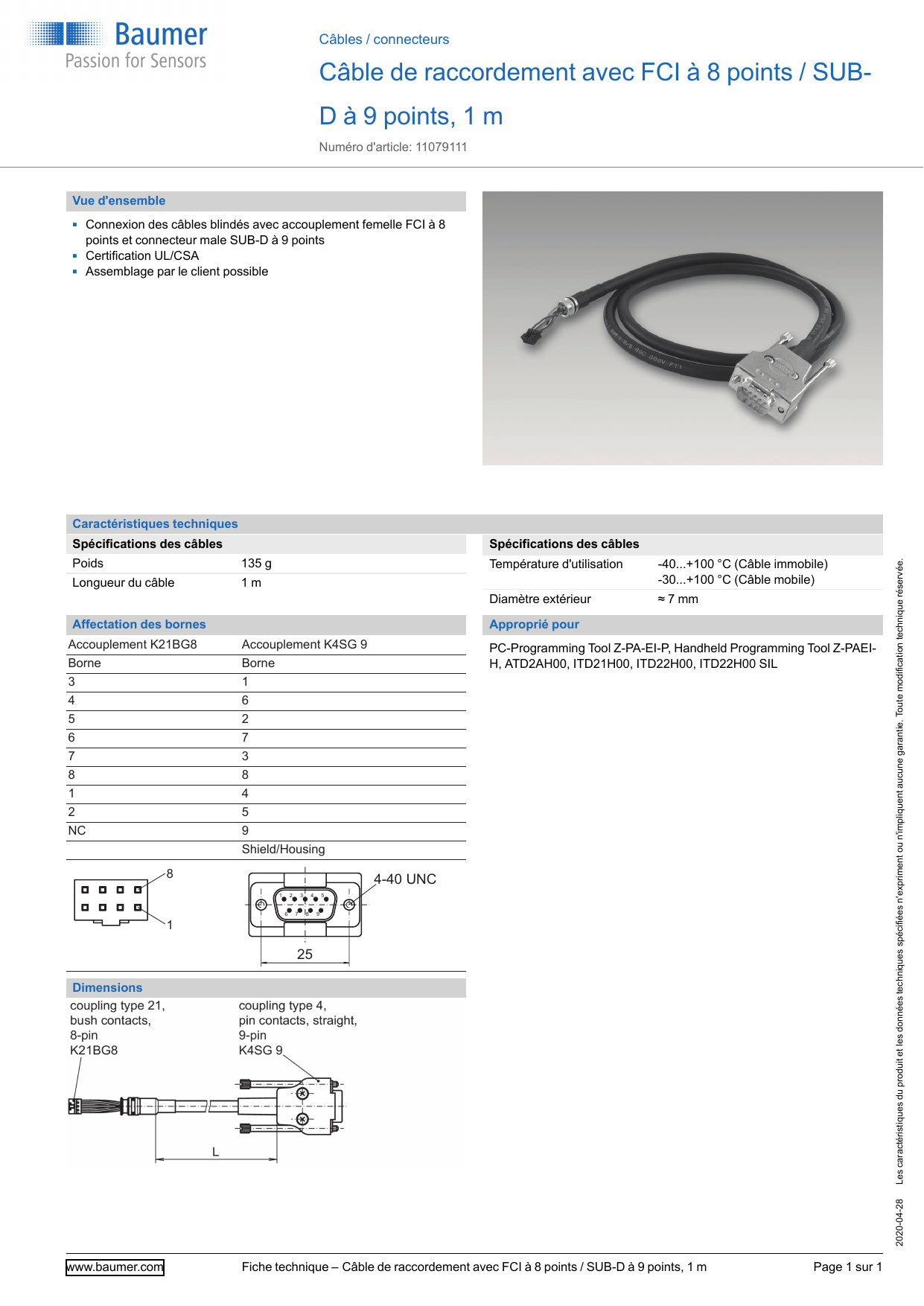 Baumer Connection cable Datasheet | Manualzz