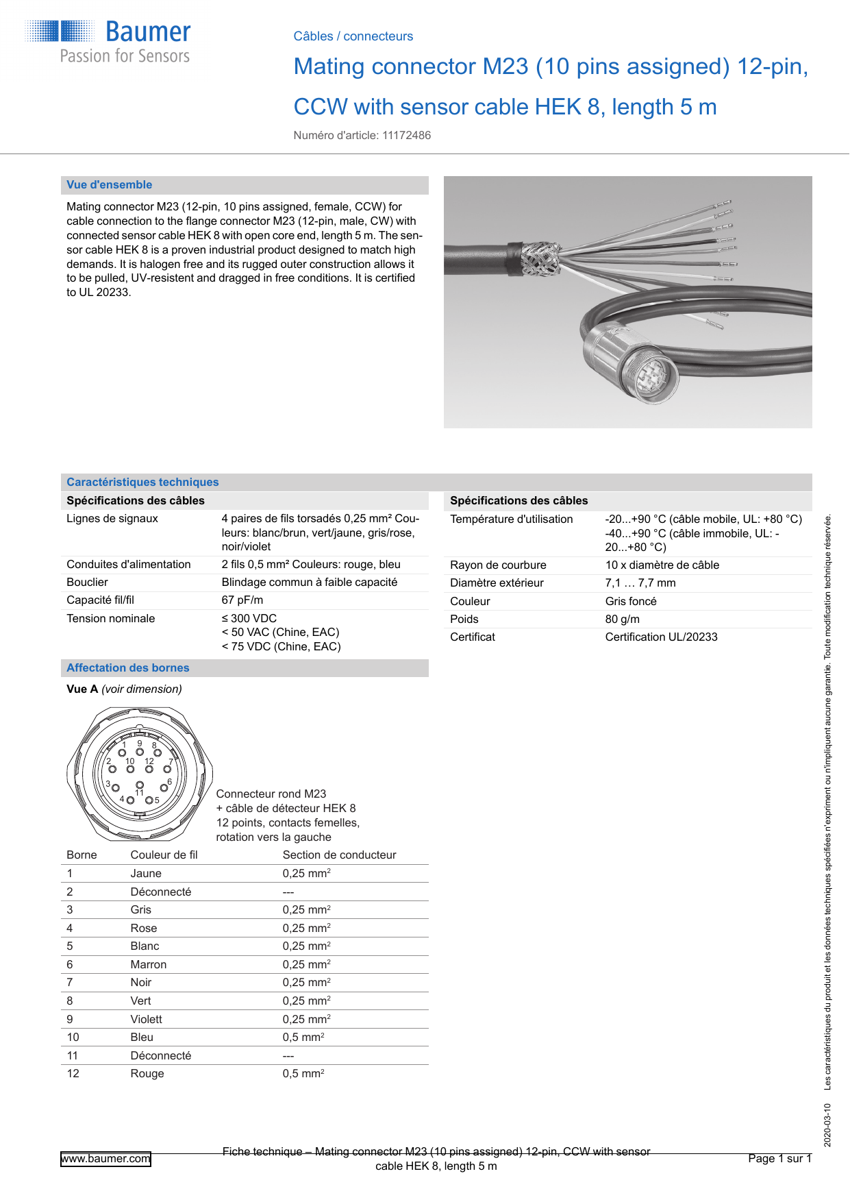 Baumer Mating connector M23 (10 pins assigned) 12-pin, CCW Datasheet ...