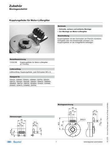 Baumer Spring coupling for motor’s fan guard (Z 119.053) Mounting ...