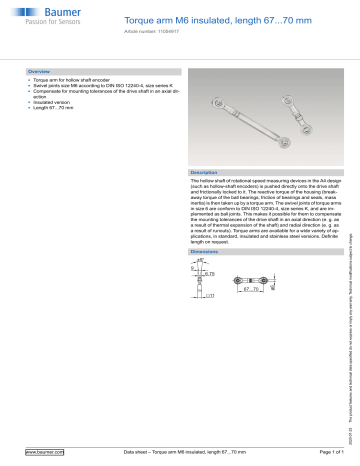 Baumer Torque arm M6 insulated, length 67...70 mm Data sheet | Manualzz