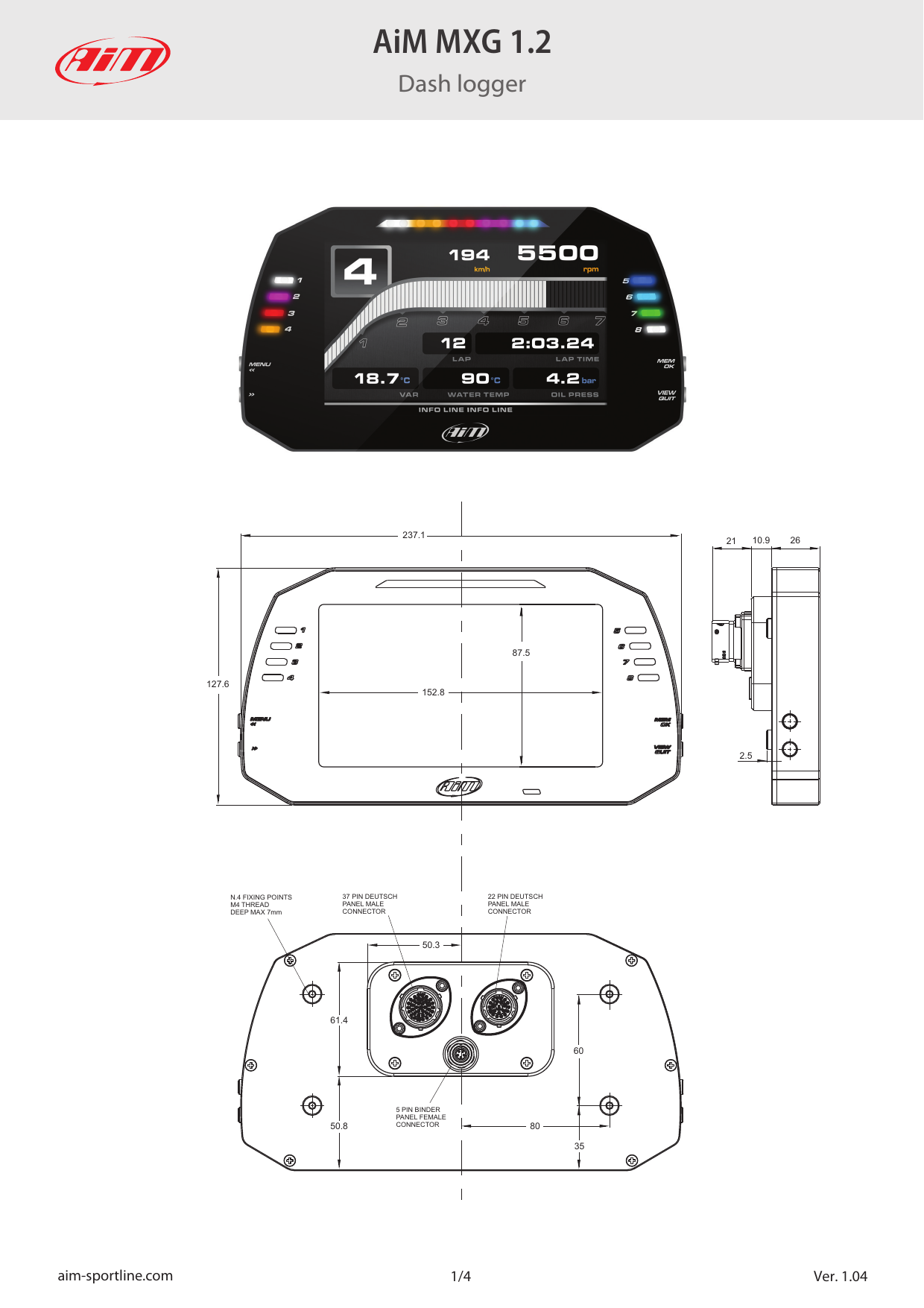 AIM MXG 1.2 Technical Sheet | Manualzz