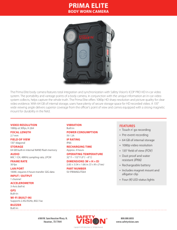 Safety Vision Prima Elite Specification Sheet | Manualzz