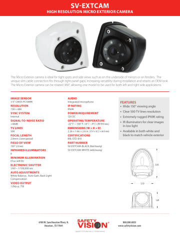 Safety Vision SV-EXTCAM Specification Sheet | Manualzz