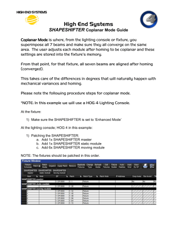 High End Systems SHAPESHIFTER Guide | Manualzz