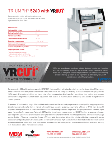 MBM TRIUMPH 5260 VRCut Cutter Spec Sheet | Manualzz