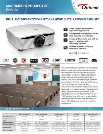 Optoma EH505e Multimedia Projector Datasheet | Manualzz