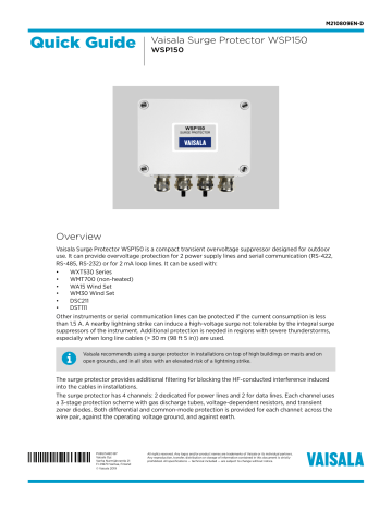 Vaisala WSP150 Manual | Manualzz
