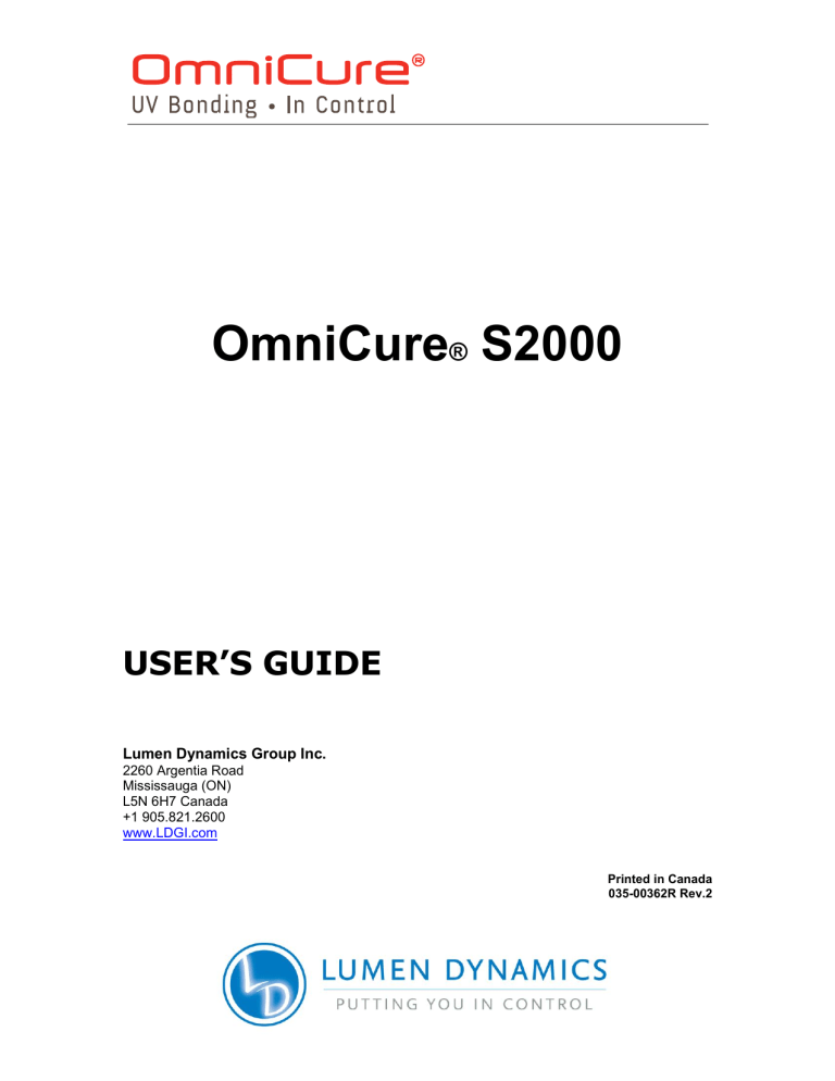 Lumen Dynamics Group OmniCure S2000 User manual | Manualzz