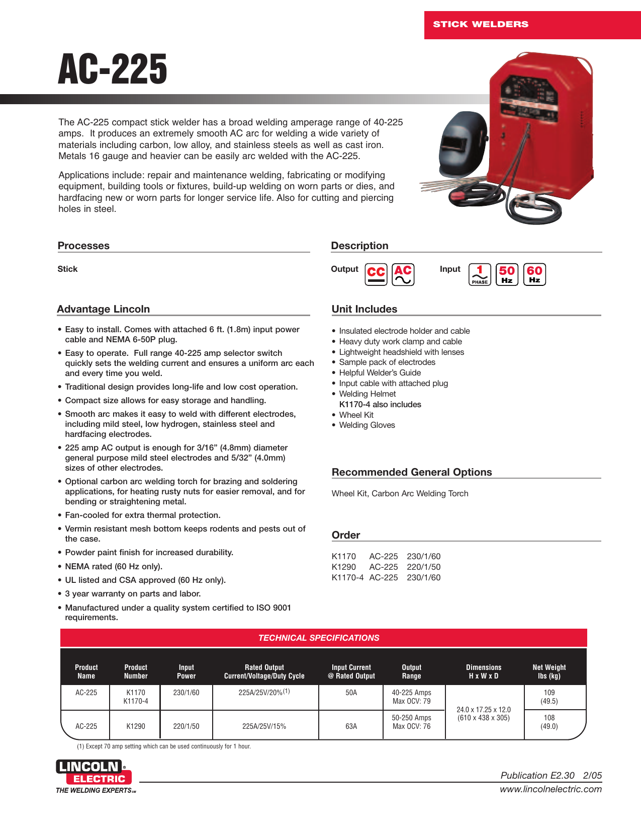 225 Amp Arc/Stick Welder AC225S, 230V, 44% OFF