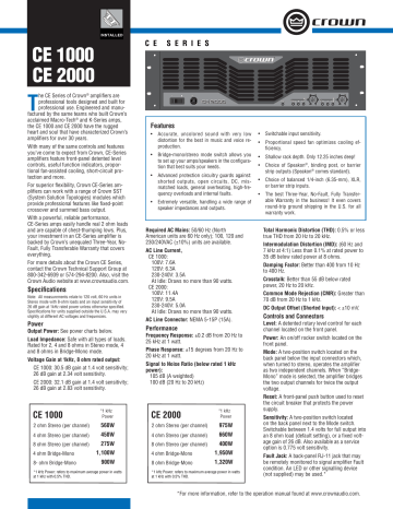 Crown CE 2000, CE-1000 Specifications | Manualzz