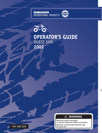 BOMBARDIER Quest 500 2002 Operator's Manual - Read Online | Manualzz