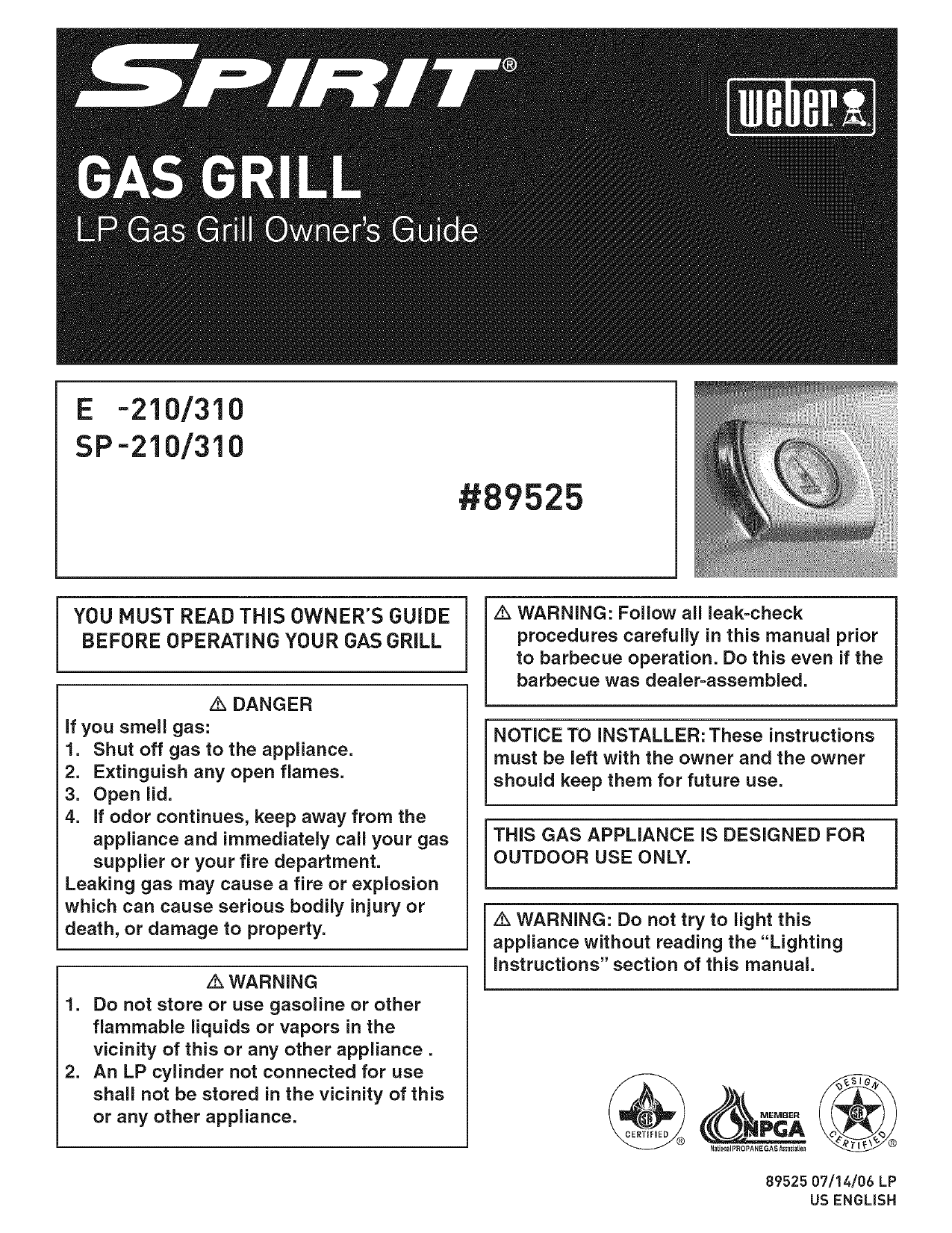 Weber Spirit SP-210, Spirit E210 CLASSIC, Spirit 89525, Spirit E-310 ...