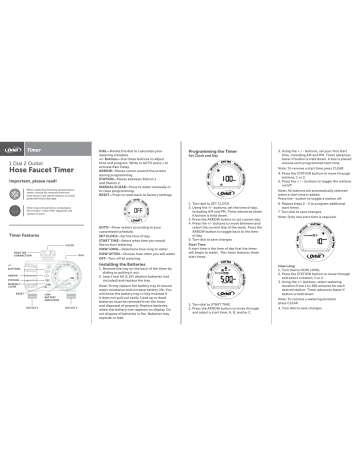 Orbit Sprinkler Timer Model 24713 Manual