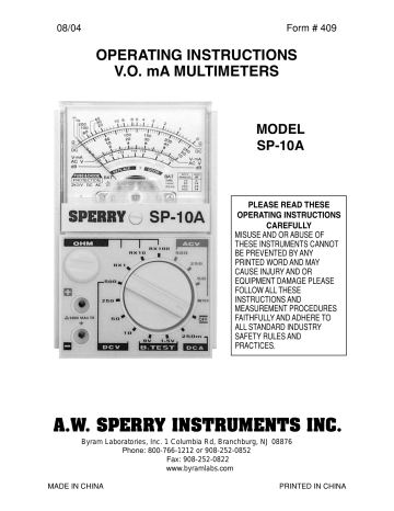 Sperry instrument SP-10A Operating Instructions Manual | Manualzz