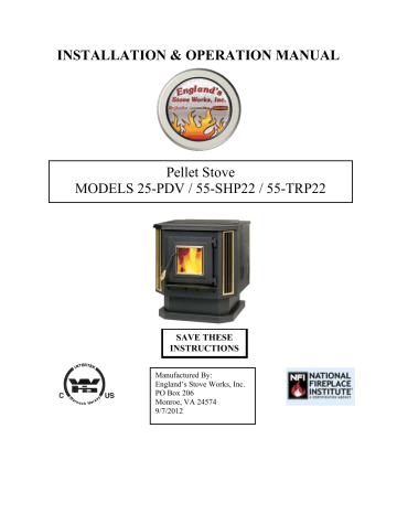 England's Stove Works 25-PDV, 55-SHP22, 55-TRP22, PELLET STOVES ...