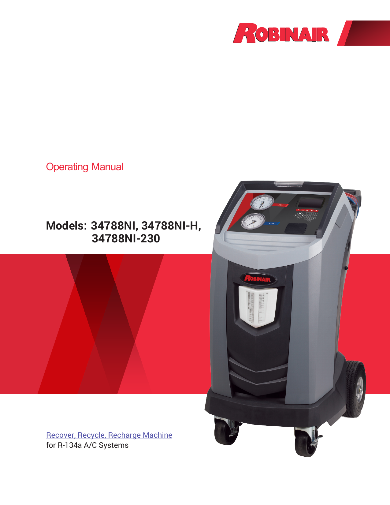 Robinair 34788NI, 34788NI-230, 34788NI-H Operating Manual | Manualzz