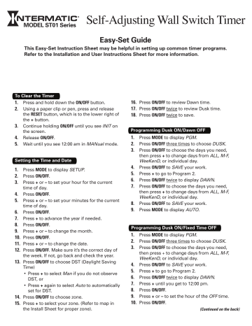 Intermatic ST01 Series Easy Setting Manual | Manualzz