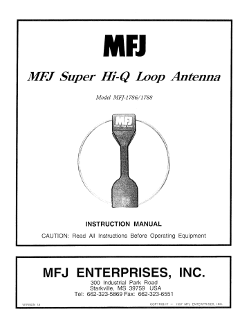 MFJ MFJ-1786, MFJ-1788 Instruction Manual | Manualzz