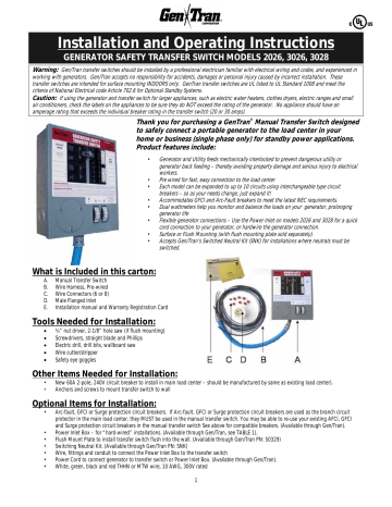 GenTran 2026, 3026, 3028 Installation And Operating Instructions Manual ...