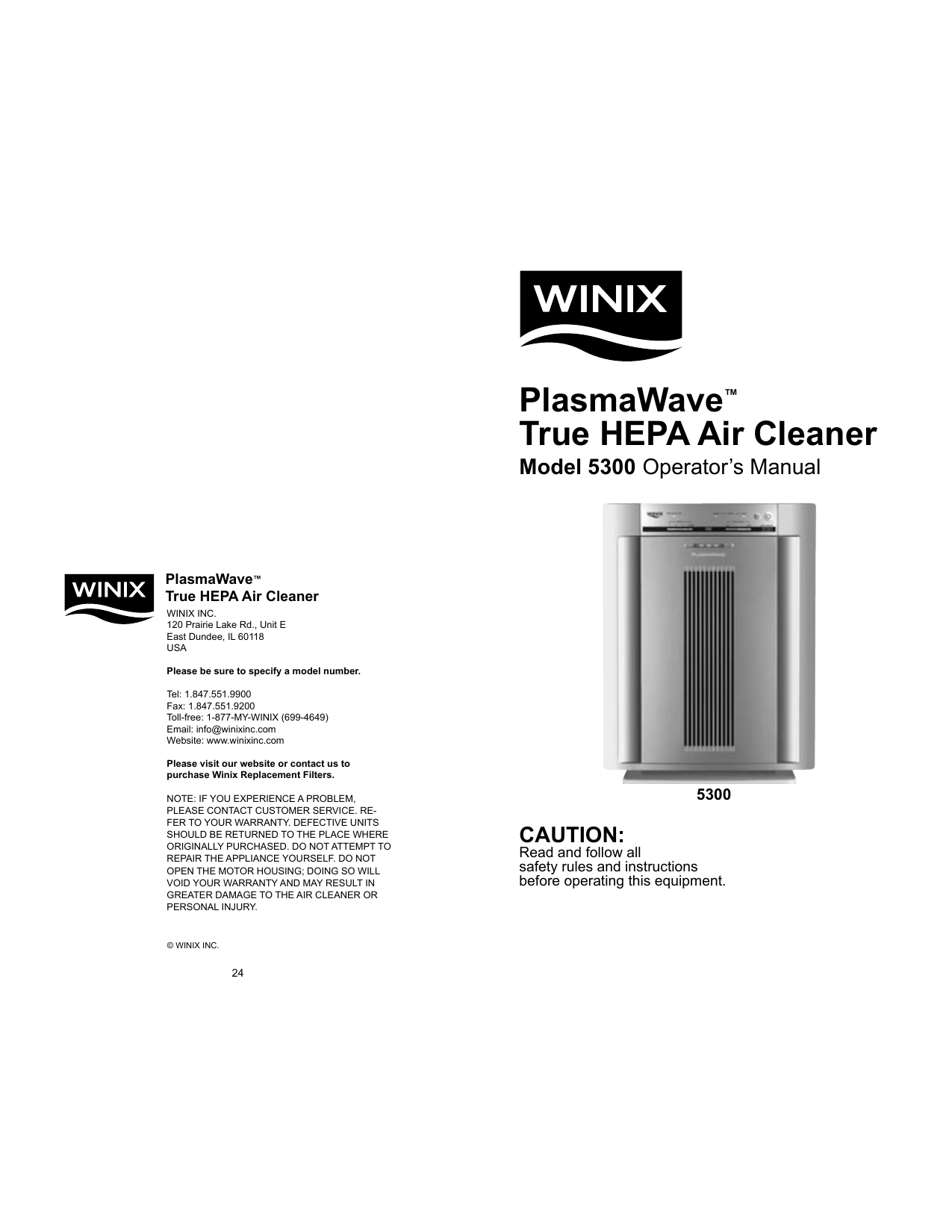 Winix PlasmaWave 5300 Operator's Manual | Manualzz