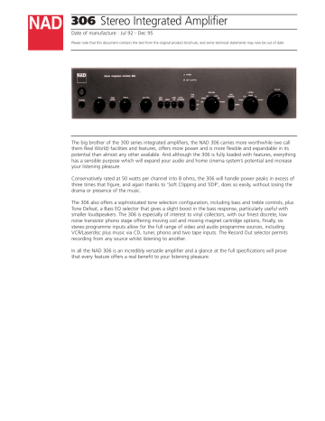 NAD 306 Specification Sheet | Manualzz