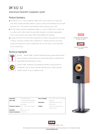 Bowers & Wilkins 600 Series 2 DM602 S2, DM 602 S2 Specification Sheet ...