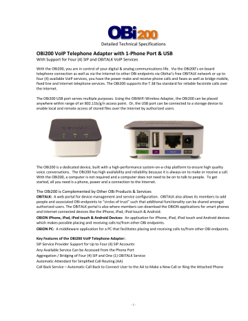 Obihai OBi200 Detailed Technical Specifications | Manualzz