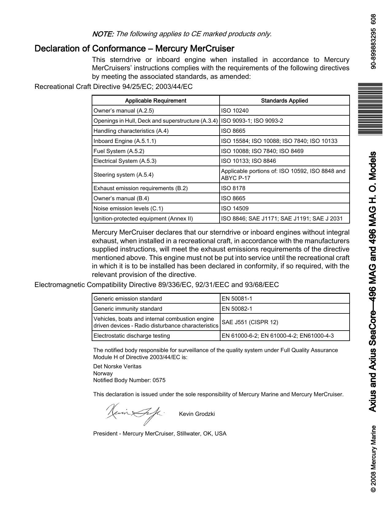 Mercury MERCRUISER, MerCruiser Axius 496 MAG, MerCruiser Axius SeaCore ...