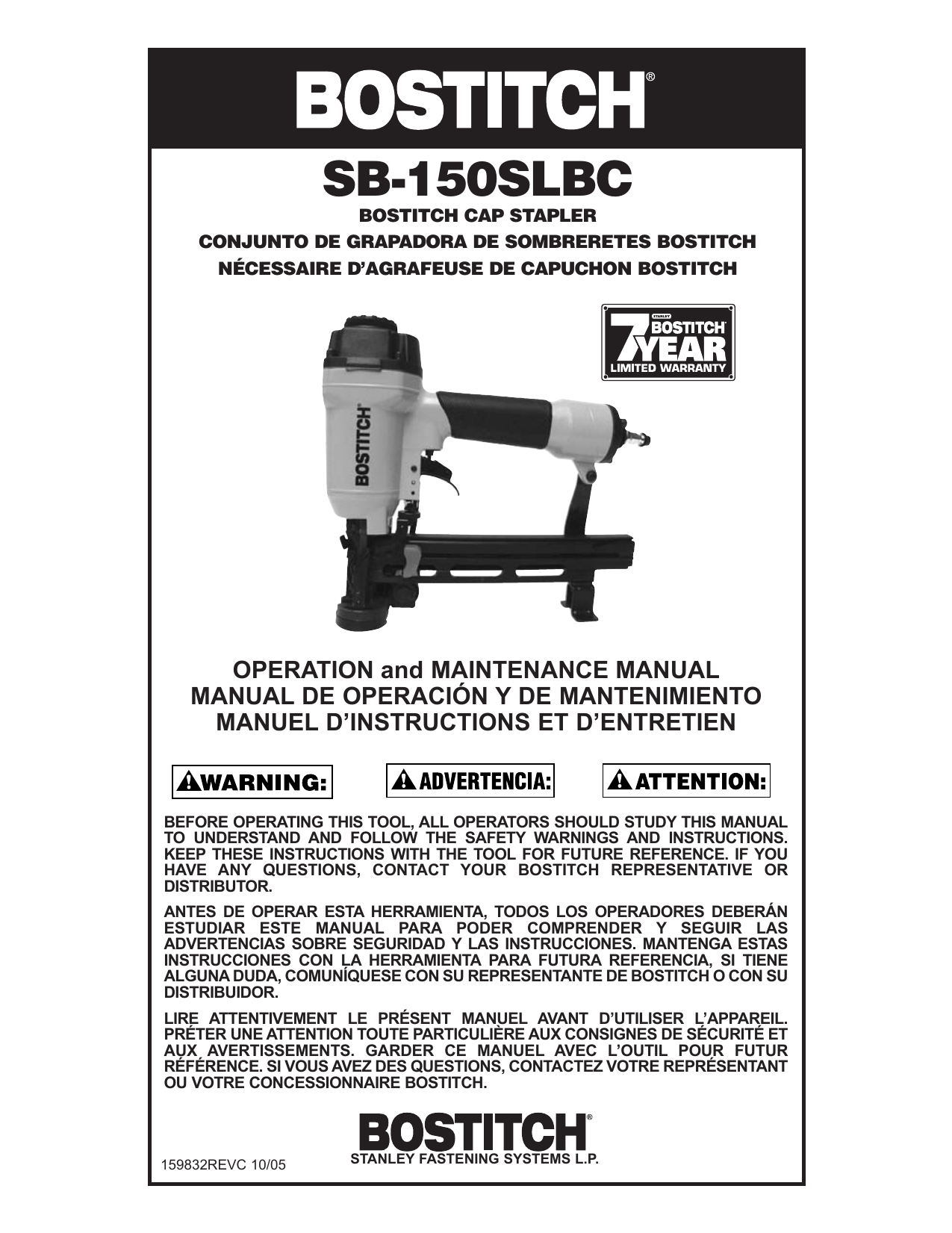 Bostitch SB-150SLBC Operation And Maintenance Manual | Manualzz