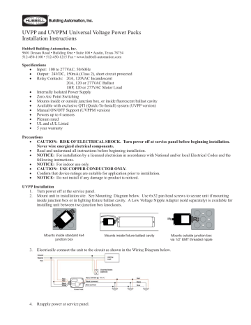 Hubbell UVPP Installation Instructions | Manualzz