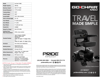 Pride Mobility Go Chair MED Owner's Manual | Manualzz