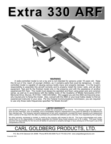 Carl Goldberg GBGA1041 Extra 330 1.20 ARF Owner Manual | Manualzz