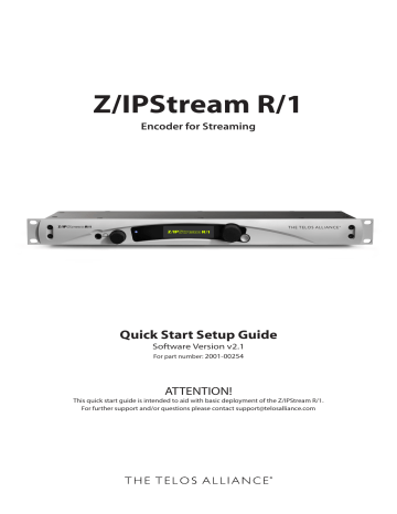 Telos Alliance Z/IPStream R/1 Quick Start Guide | Manualzz