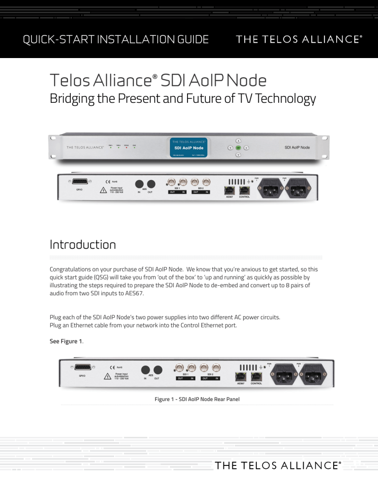 Telos Alliance SDI AoIP Node Quick start guide | Manualzz